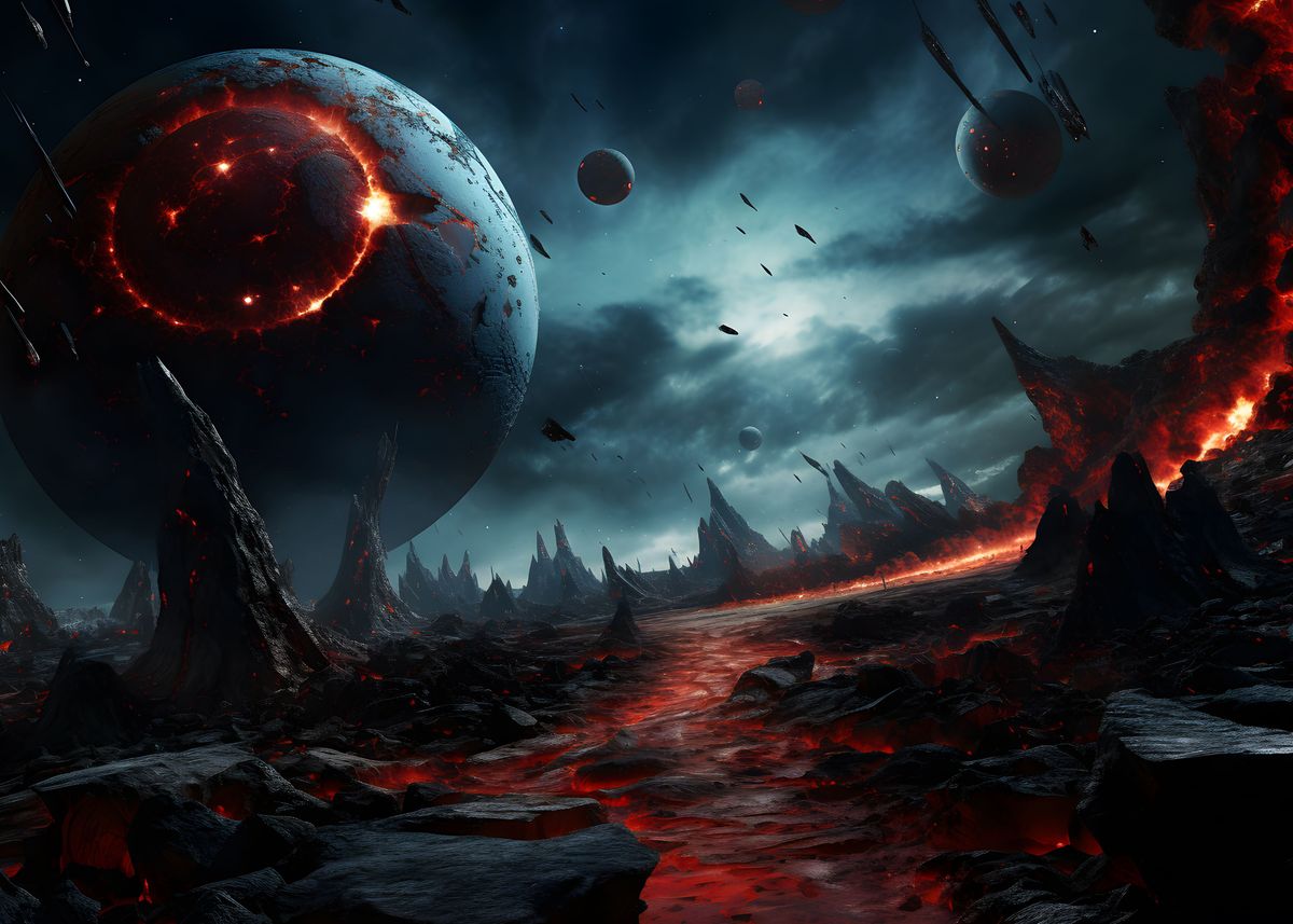 'Space Landscape Red Sky' Poster, picture, metal print, paint by ...