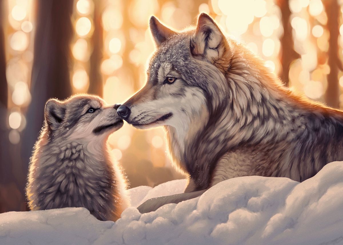'A Wolf and her Pup' Poster, picture, metal print, paint by Nicole ...