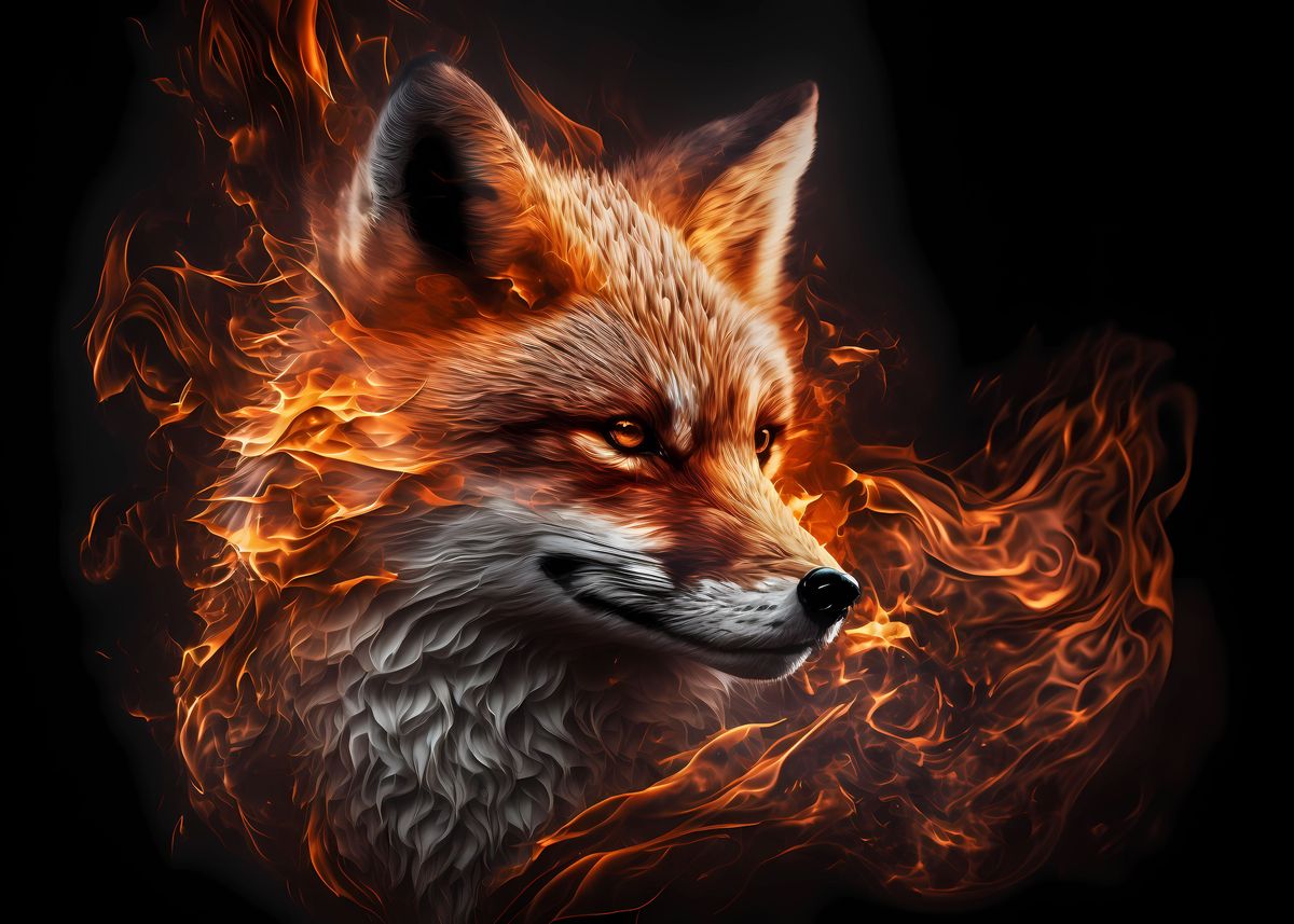 'Fox made by fire' Poster, picture, metal print, paint by Jiri Hodecek ...