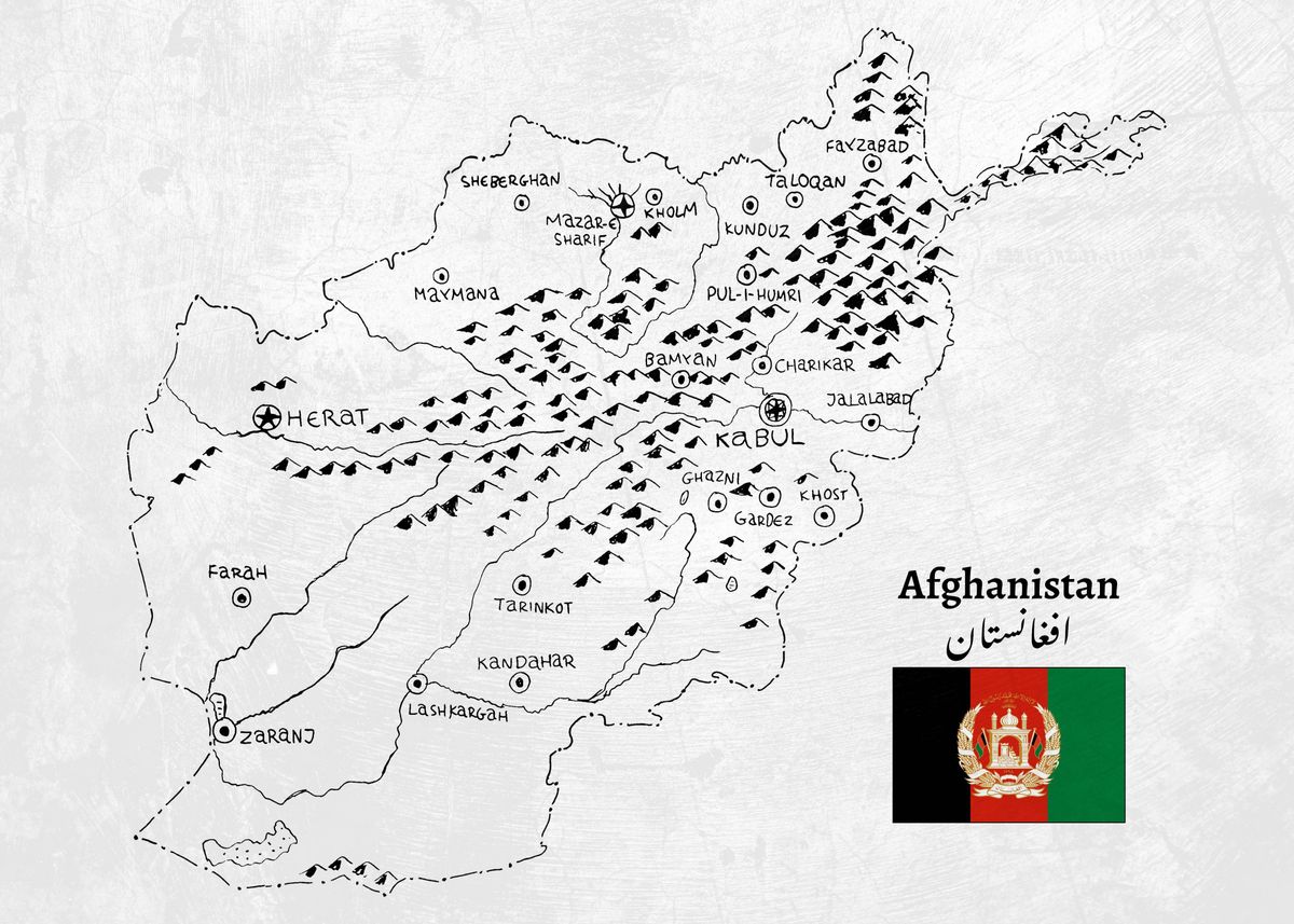 'Handdrawn Afghanistan Map' Poster, picture, metal print, paint by ...