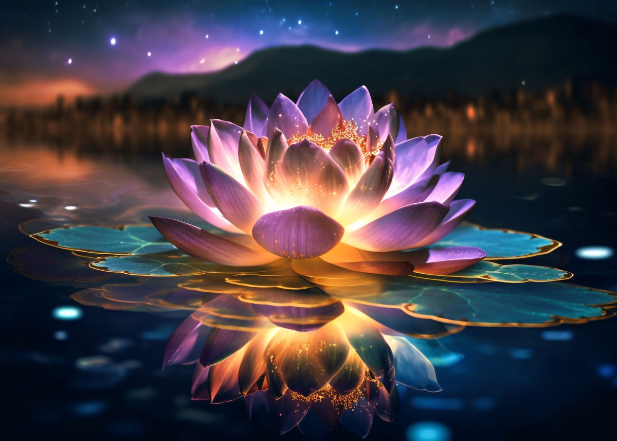'Violet light lotus' Poster, picture, metal print, paint by Vendzi ...