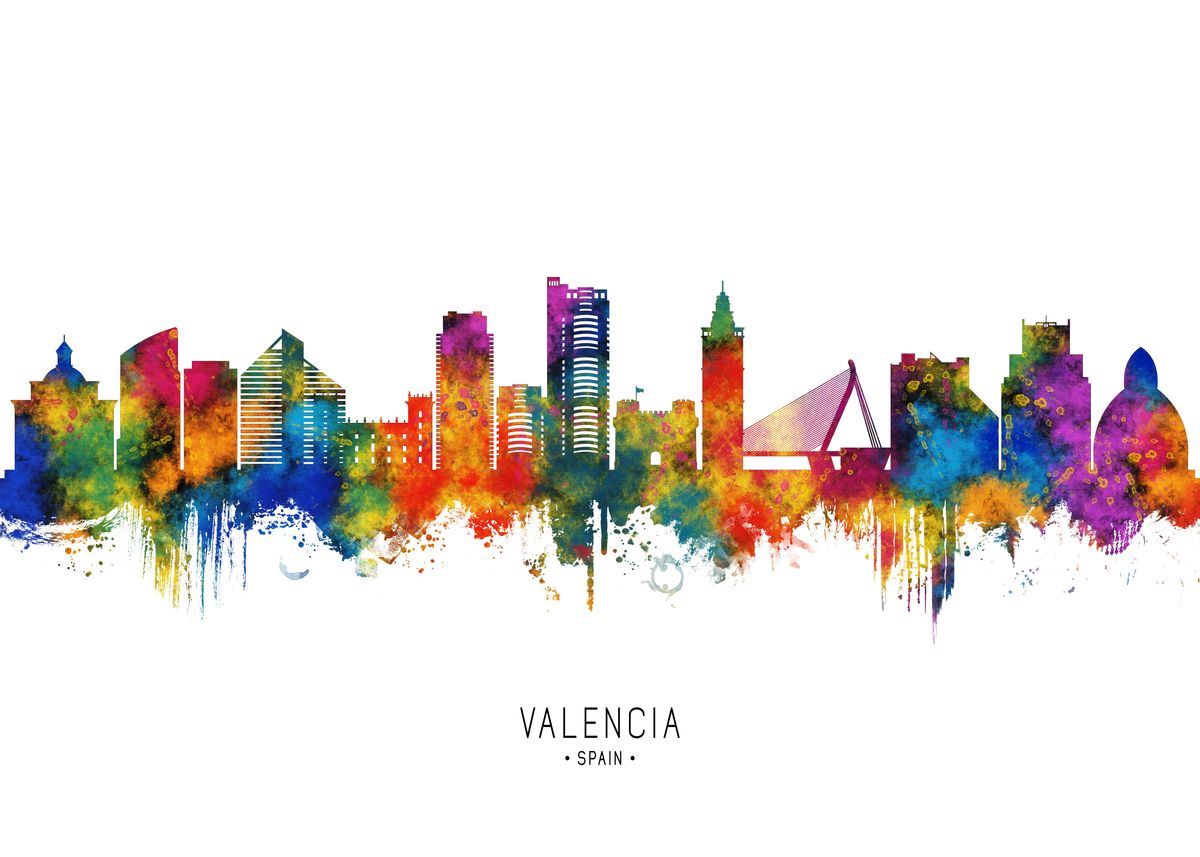 'Valencia Spain Skyline' Poster, picture, metal print, paint by Towseef ...