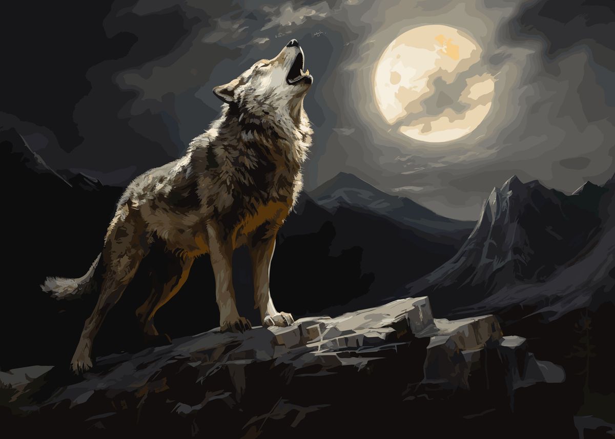 'Wolf Howling ' Poster, picture, metal print, paint by Ali Jane | Displate