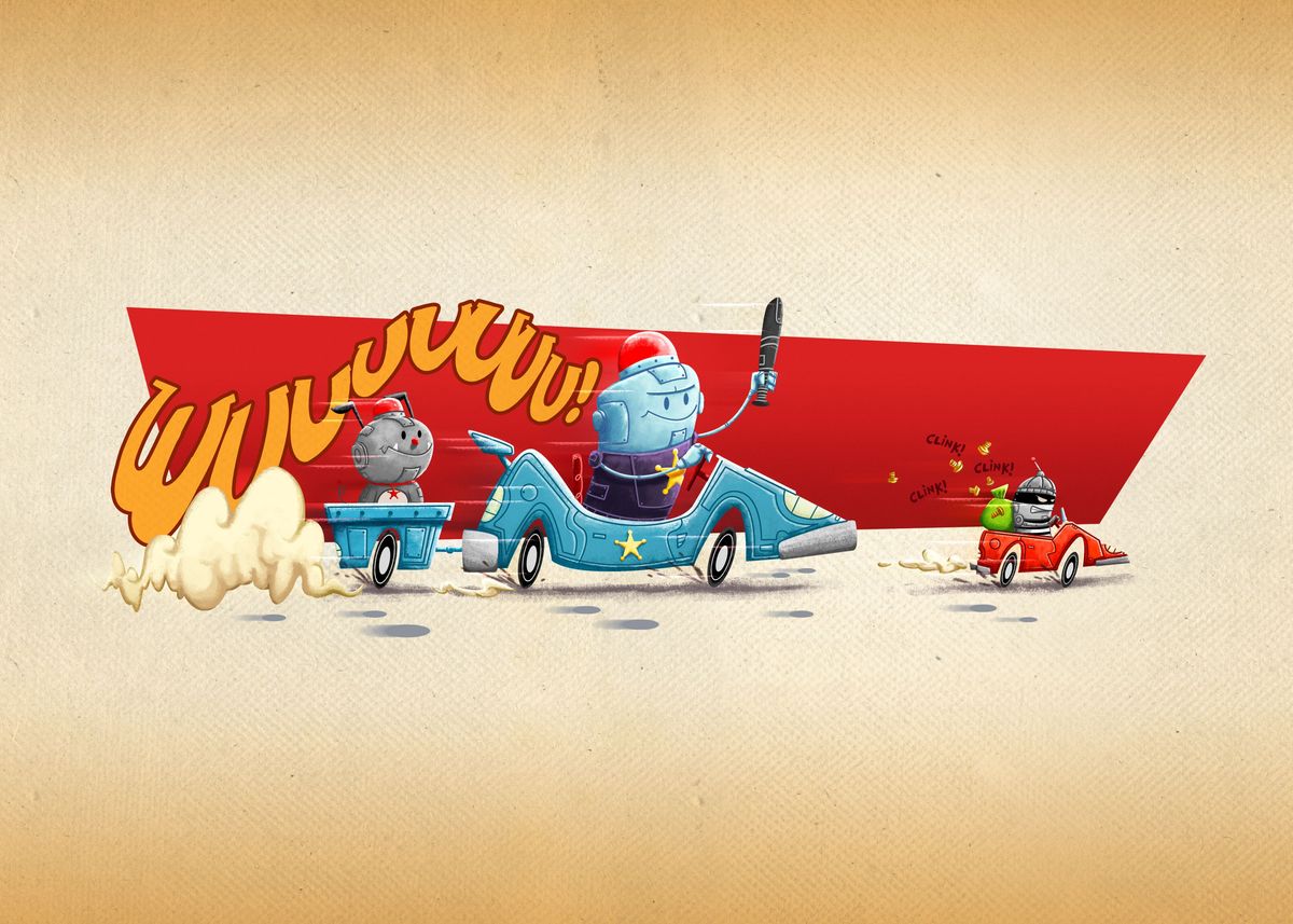 'Robot Chase' Poster, picture, metal print, paint by Fito Grafito ...
