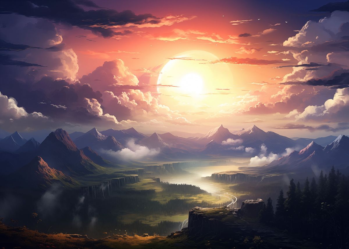 'Sunset over a plateau ' Poster, picture, metal print, paint by NVSN ...