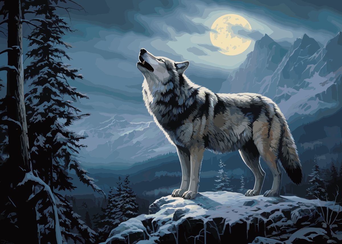 'Wolf Howling ' Poster, picture, metal print, paint by Ali Jane | Displate