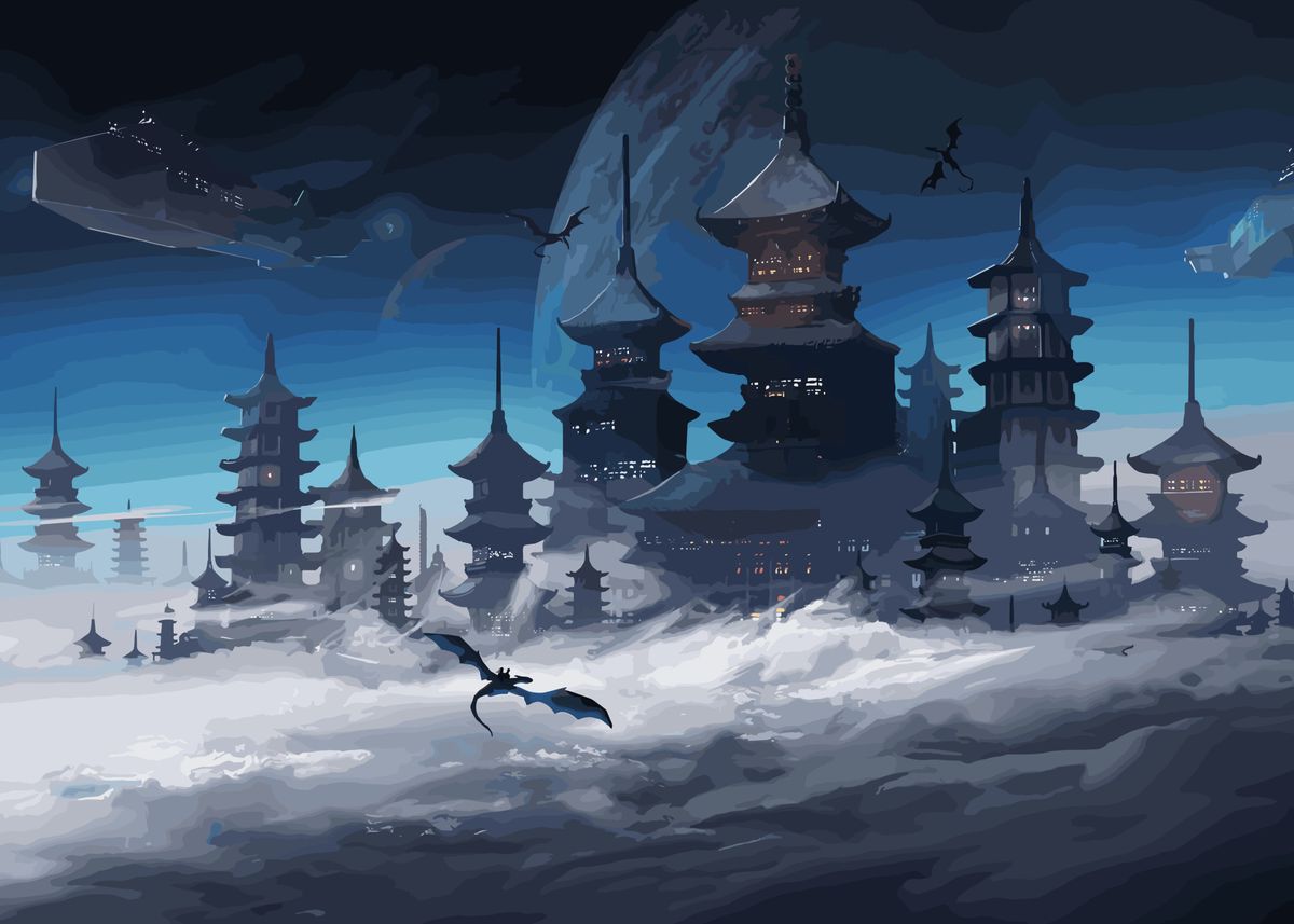 'japanese castle' Poster, picture, metal print, paint by tomahoc | Displate