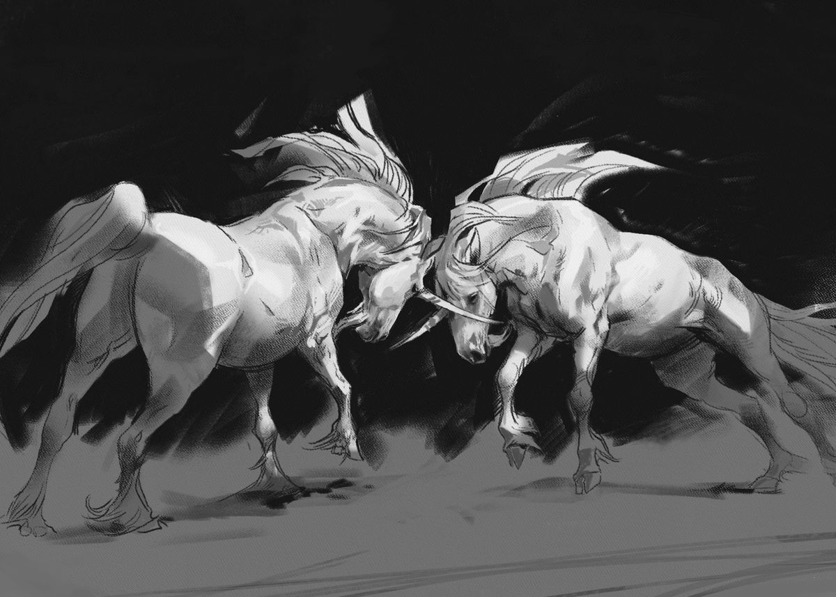 'Fighting Unicorns ' Poster, picture, metal print, paint by Anna Podedworna | Displate