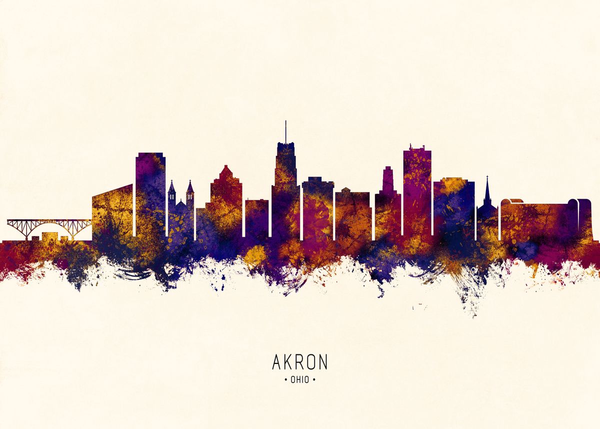 'Akron Ohio Skyline' Poster, picture, metal print, paint by Towseef Dar ...