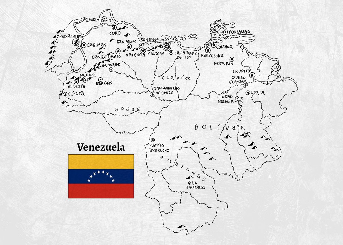 'Handdrawn Venezuela Map' Poster, picture, metal print, paint by ...