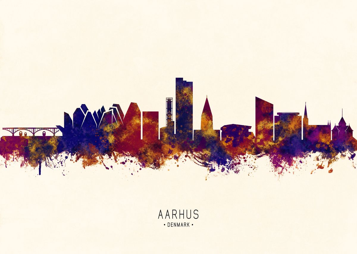 'Aarhus Denmark Skyline' Poster, picture, metal print, paint by Towseef ...