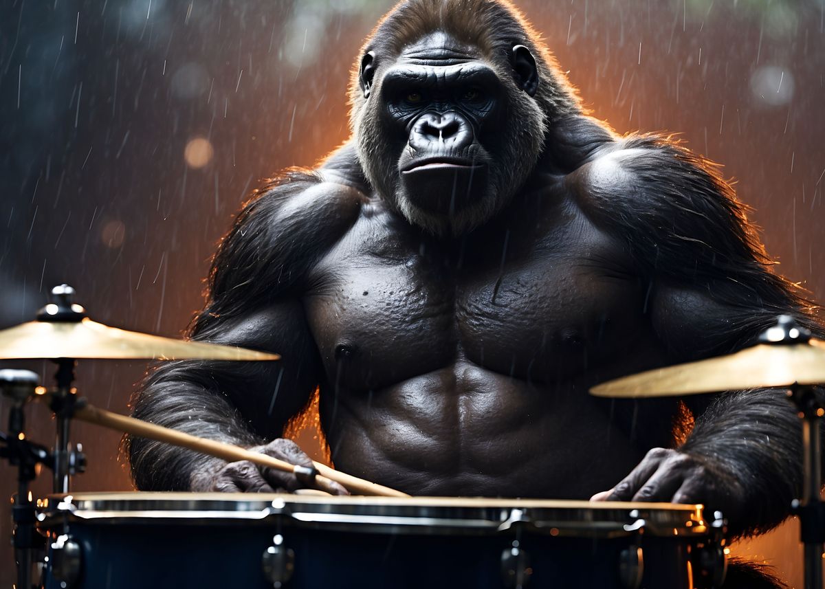 'Gorilla Drummer' Poster, picture, metal print, paint by CBrook | Displate