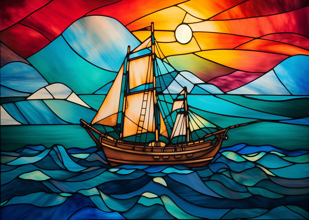 'Stained Glass Pirate Ship' Poster, picture, metal print, paint by Star ...