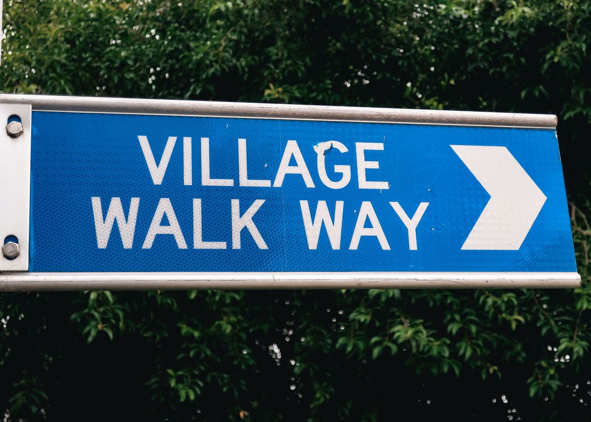 'blue directional sign' Poster, picture, metal print, paint by Ingrid ...