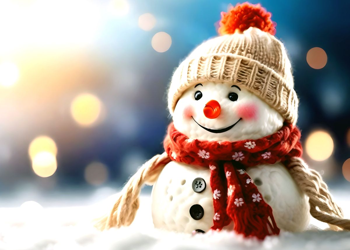 'Cute Snowman' Poster, picture, metal print, paint by NIZAM KHAN | Displate