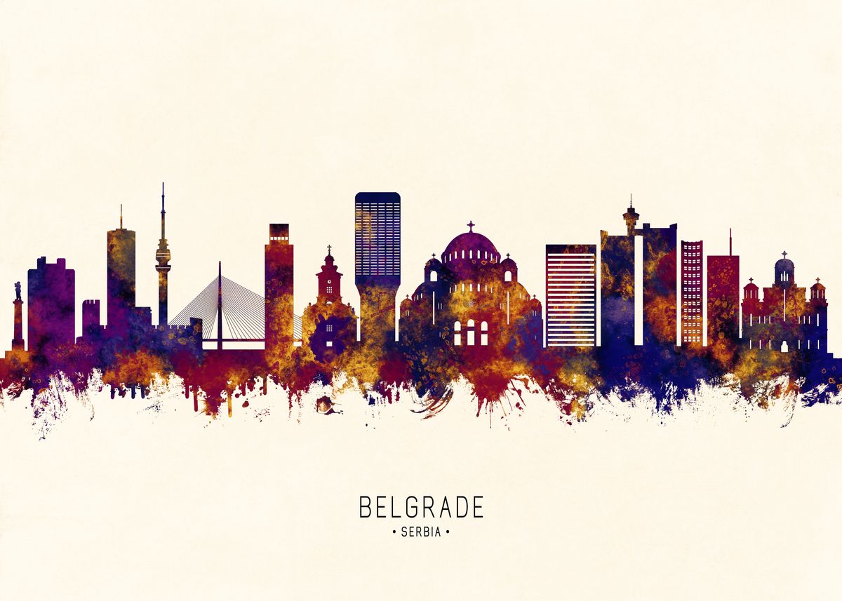 'Belgrade Serbia Skyline' Poster, picture, metal print, paint by ...