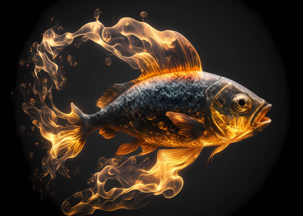'Fish made by fire' Poster, picture, metal print, paint by Jiri Hodecek ...