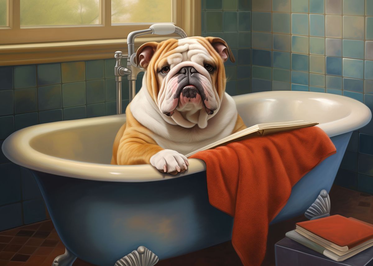 'Bulldog Loves Books' Poster, picture, metal print, paint by Cyberpunk ...