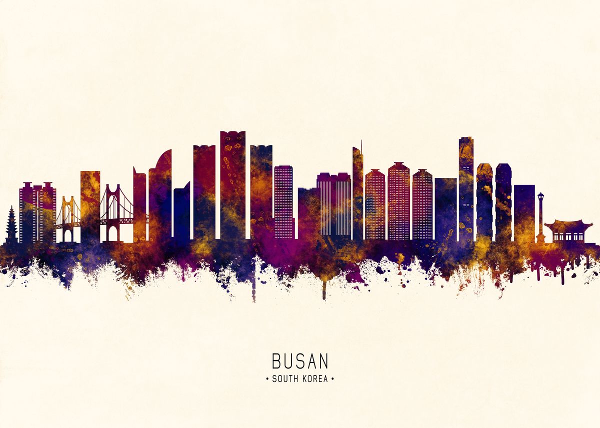 'Busan South Korea Skyline' Poster, picture, metal print, paint by ...