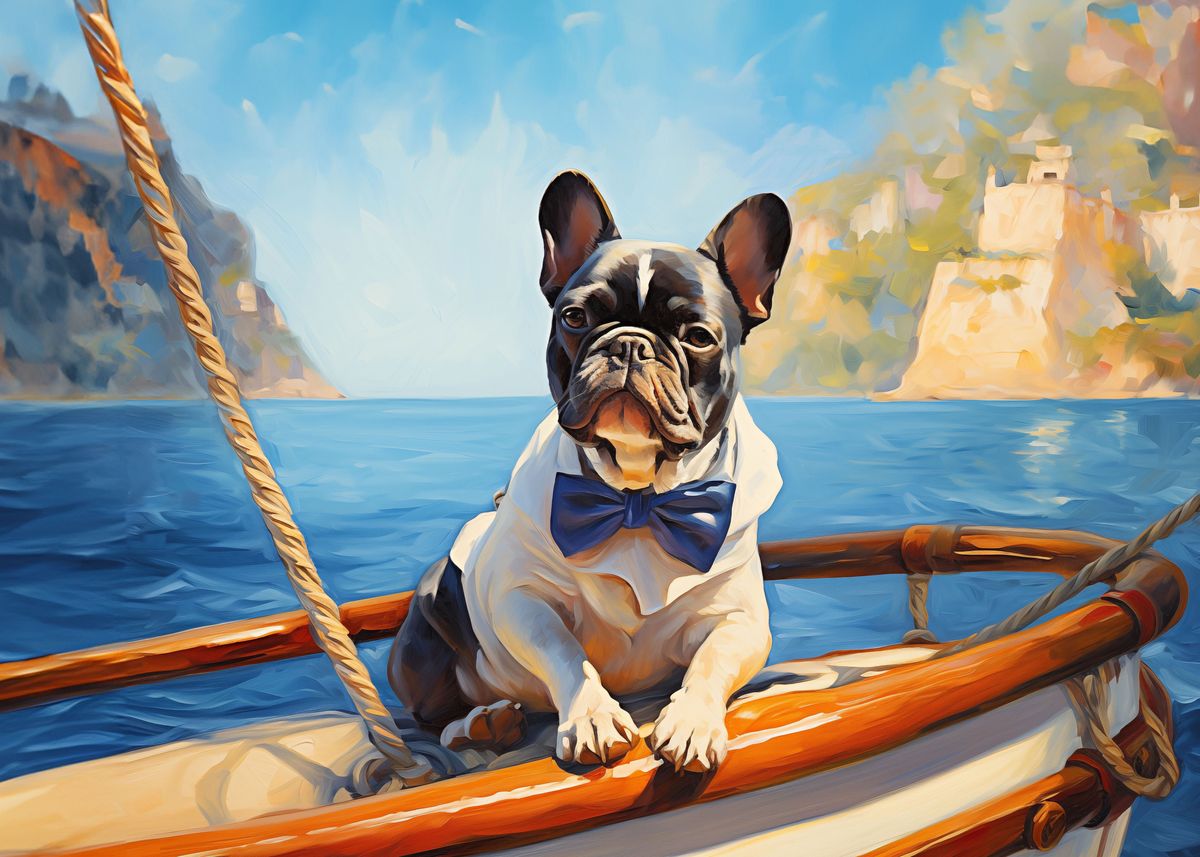 'Frenchie on the boat' Poster, picture, metal print, paint by PetsArt ...