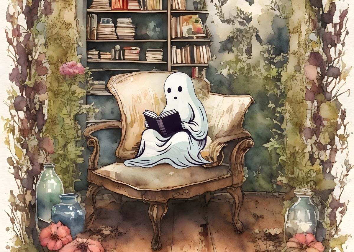 'Ghost Reads Book At Home' Poster, picture, metal print, paint by Heidi ...
