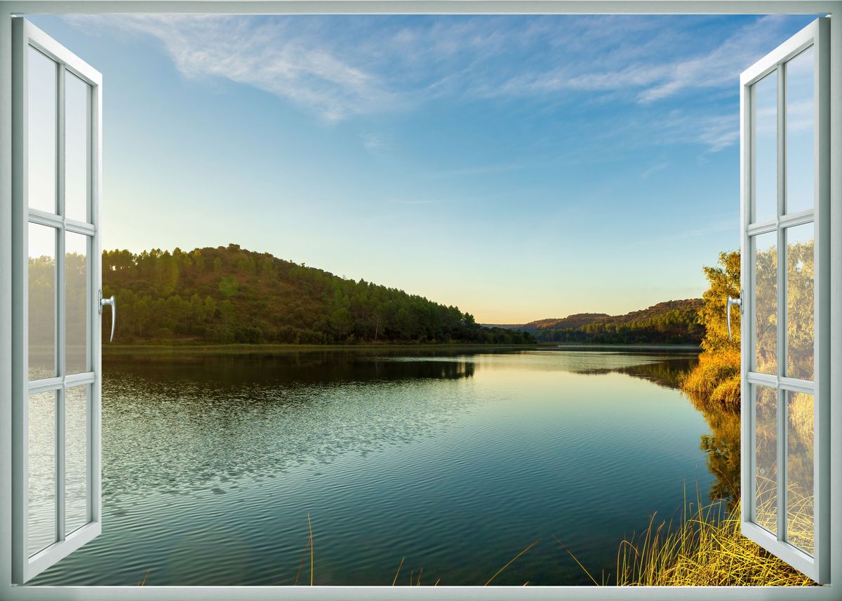 'Open window river nature' Poster, picture, metal print, paint by Vicen ...
