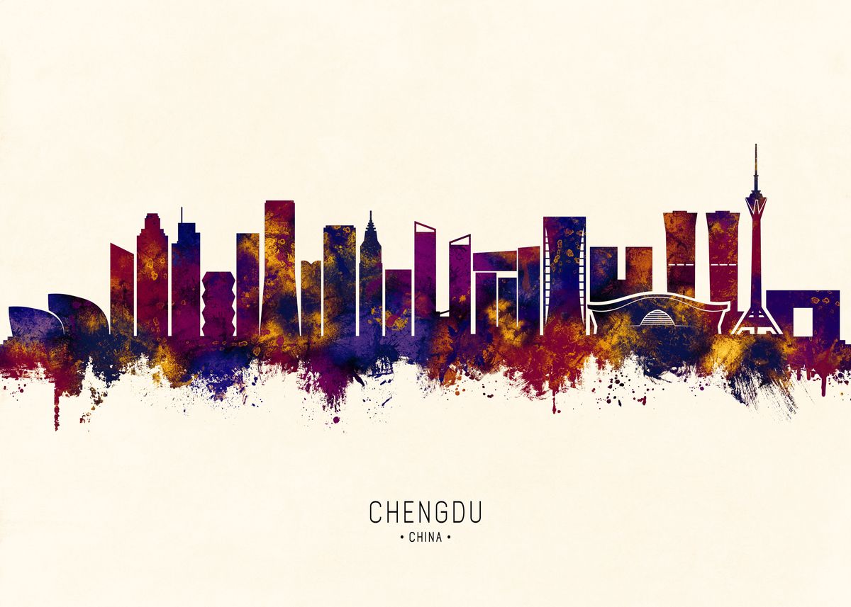 'Chengdu China Skyline' Poster, picture, metal print, paint by Towseef ...