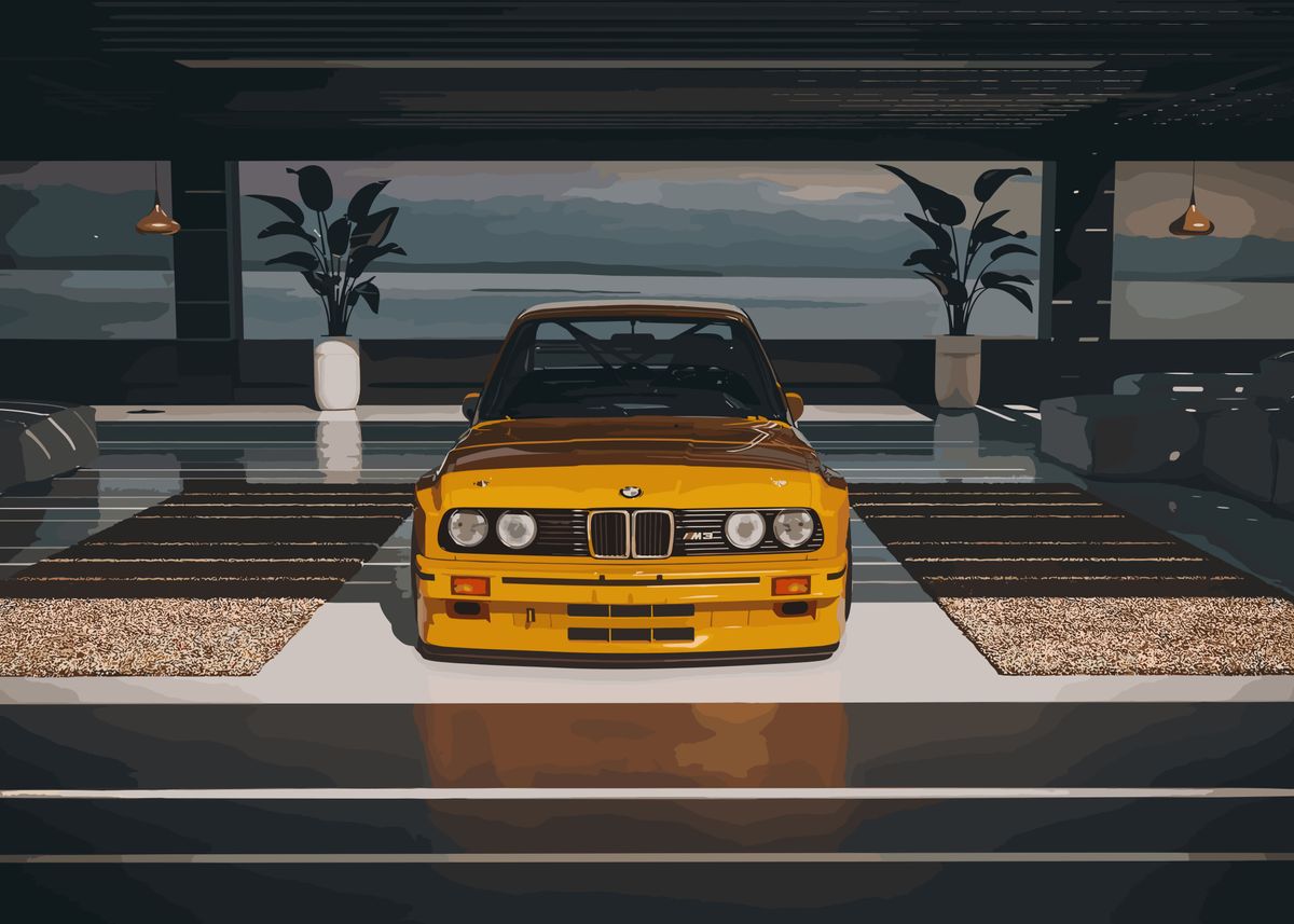 'Yellow BMW E30 M3 evo' Poster, picture, metal print, paint by 友達 ...
