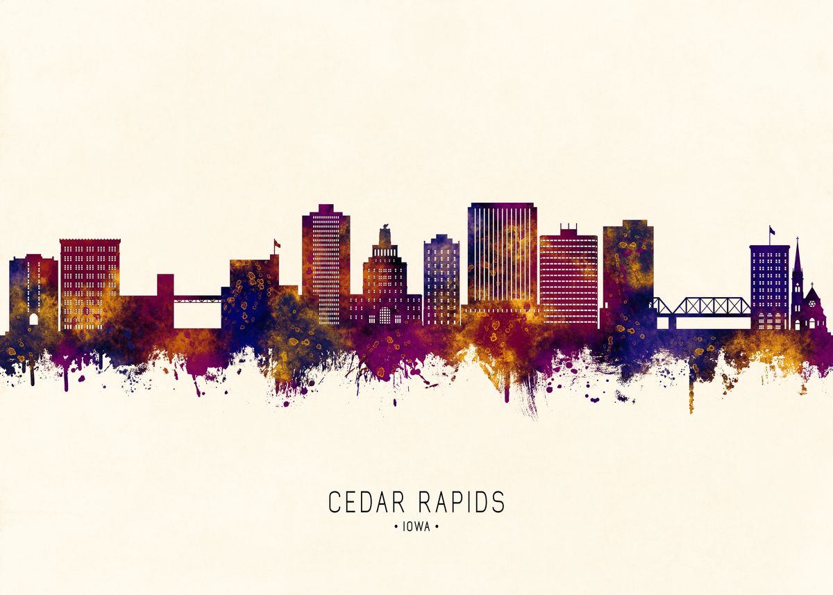 'Cedar Rapids Iowa Skyline' Poster, picture, metal print, paint by ...