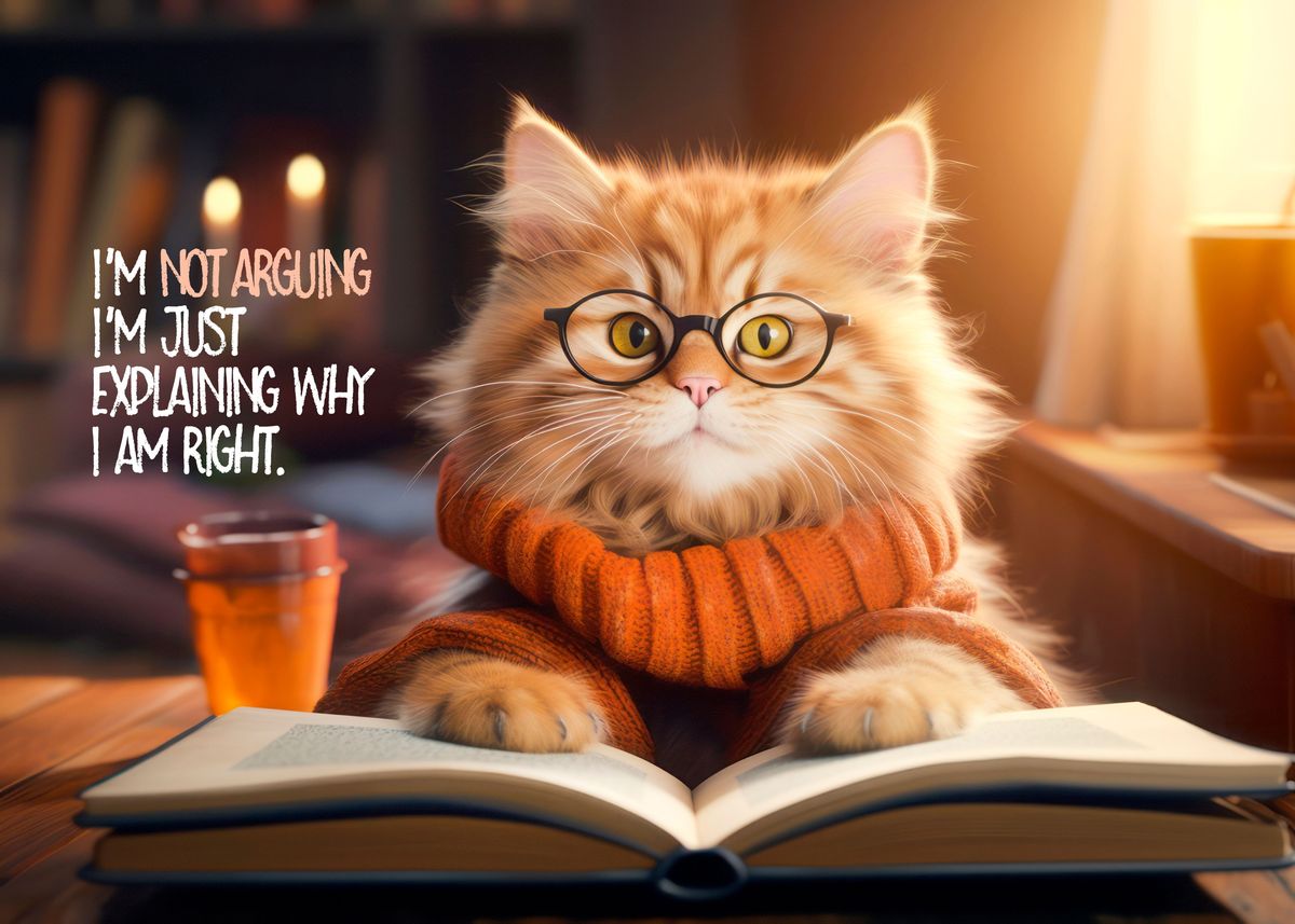 'CAT Being in the right' Poster, picture, metal print, paint by Melanie ...