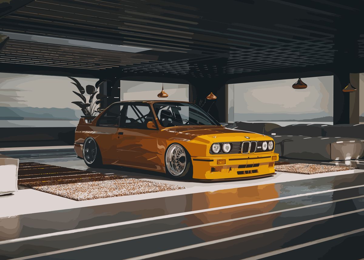 'Yellow BMW E30 M3 evo' Poster, picture, metal print, paint by 友達 ...