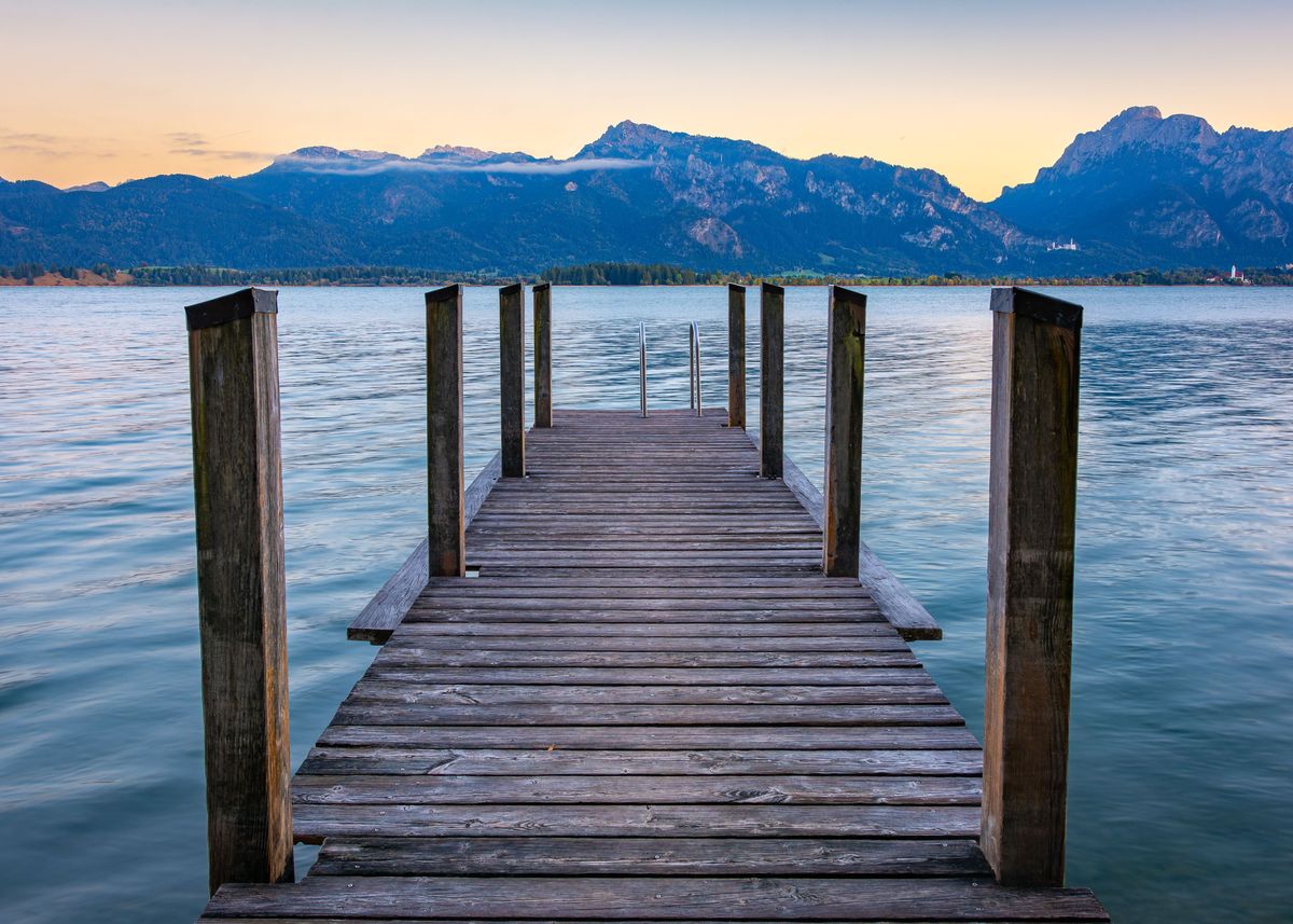 'Sunset at Lake Forggensee' Poster, picture, metal print, paint by ...