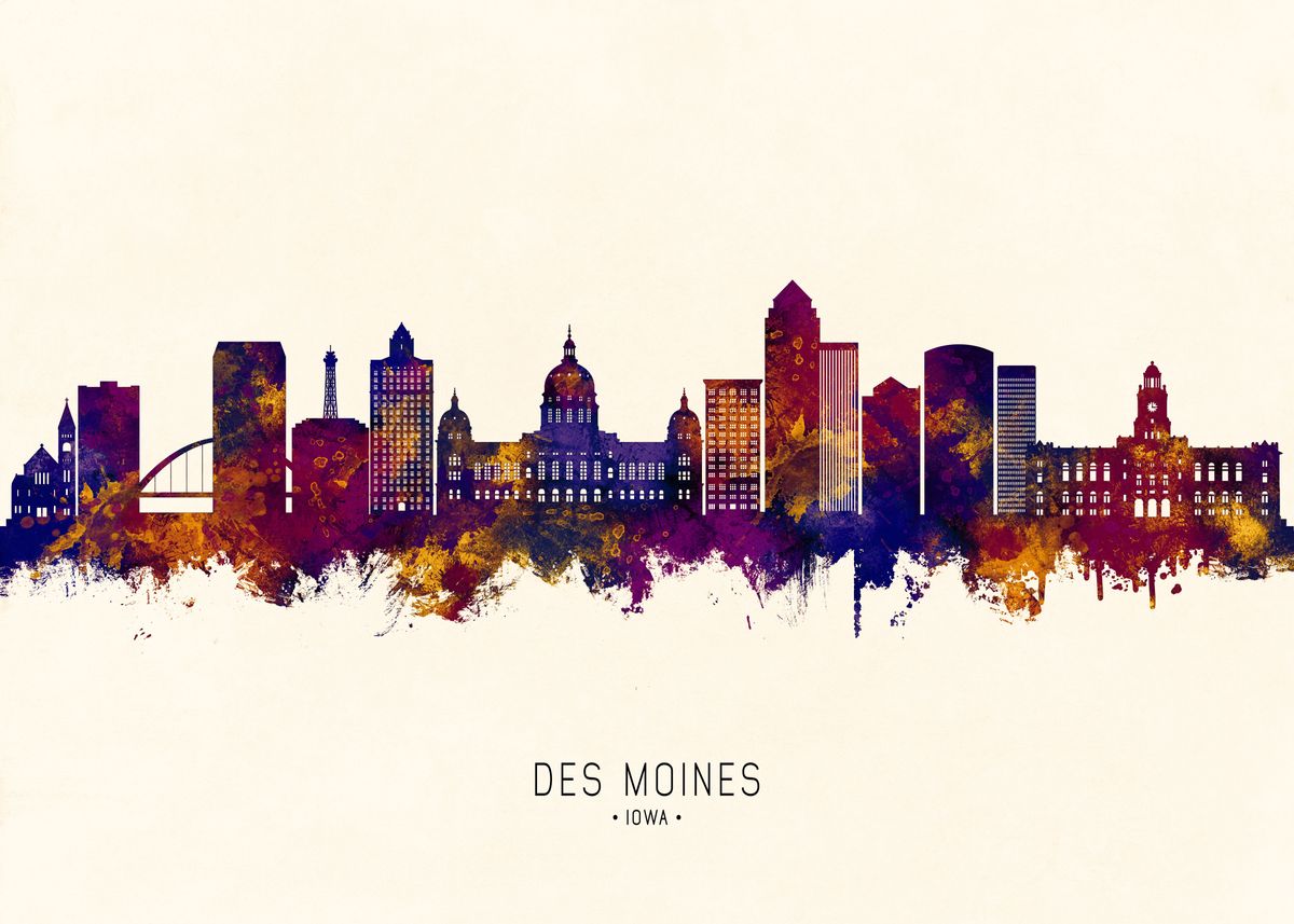 'Des Moines Iowa Skyline' Poster, picture, metal print, paint by ...