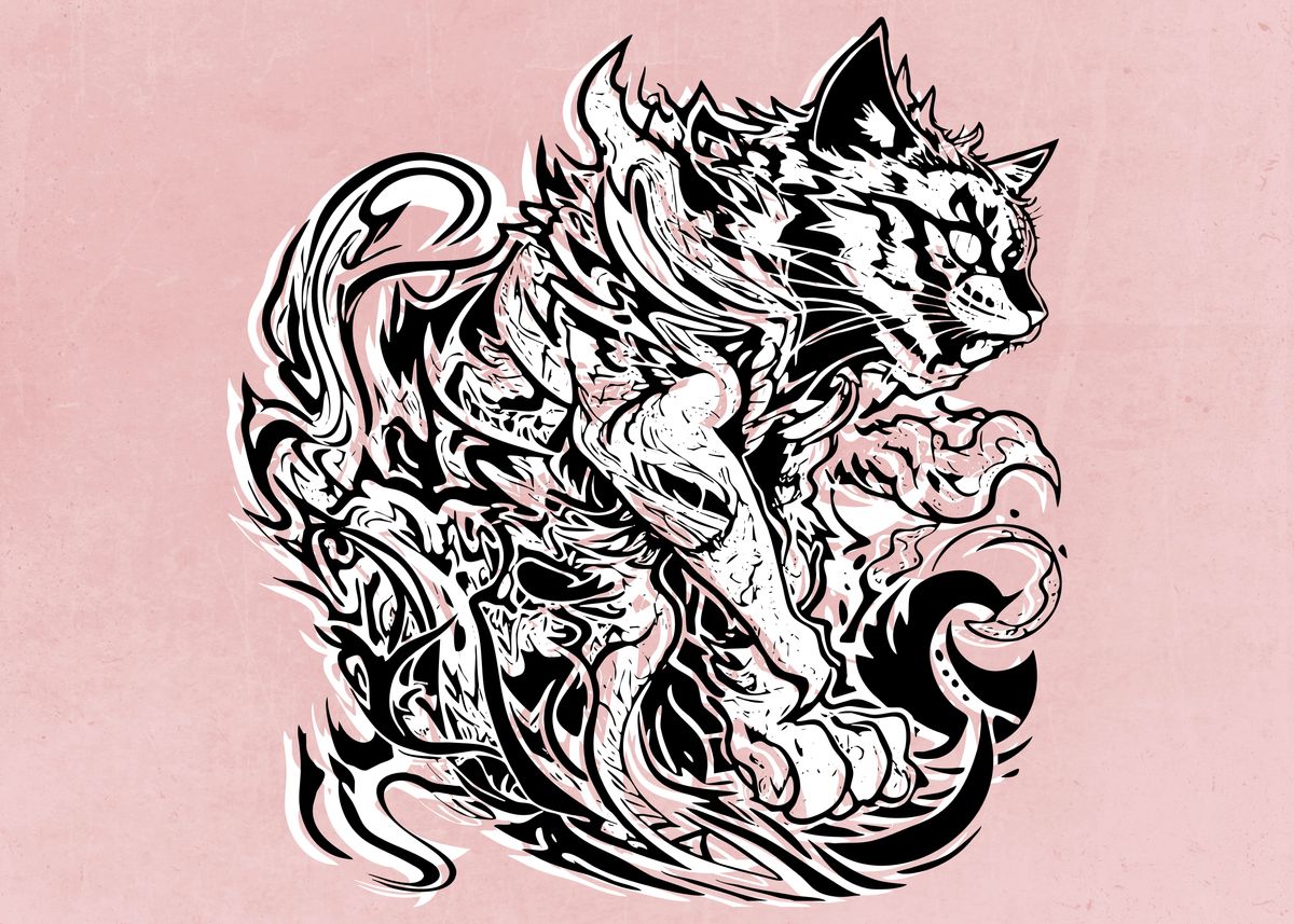 'Abstract Hypercat ' Poster, picture, metal print, paint by One Red Fox ...