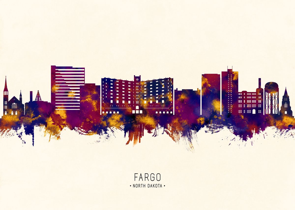 'Fargo North Dakota Skyline' Poster, picture, metal print, paint by ...
