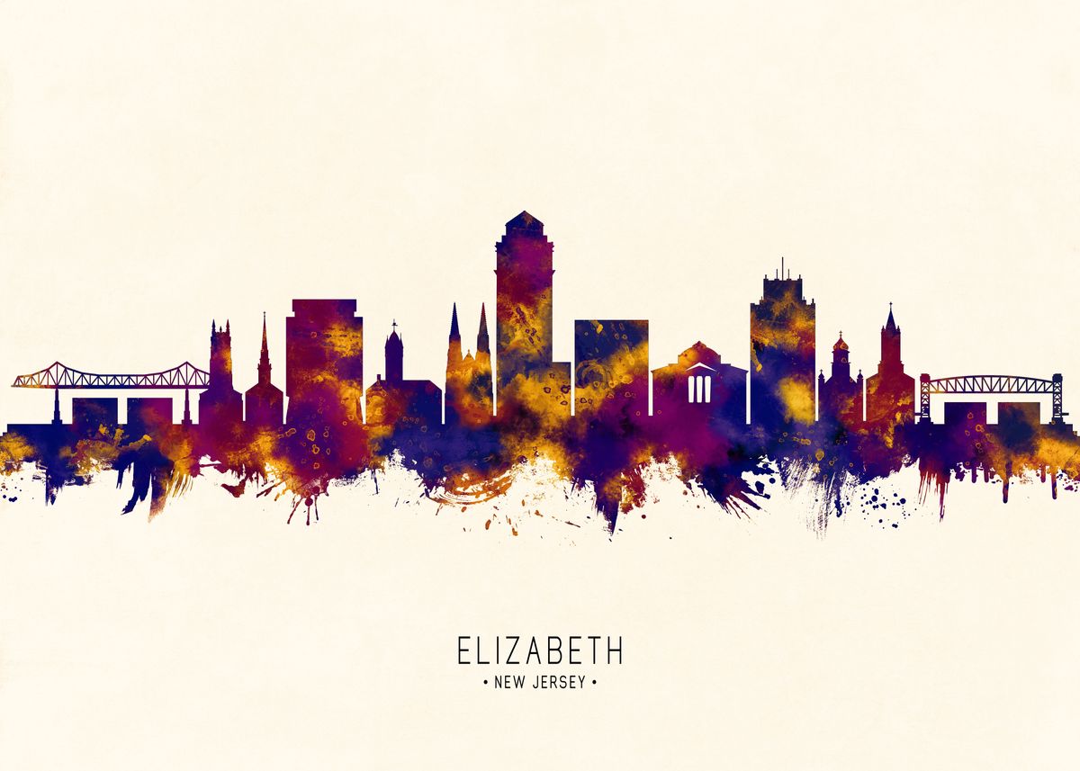 'Elizabeth NJ Skyline' Poster, picture, metal print, paint by Towseef ...