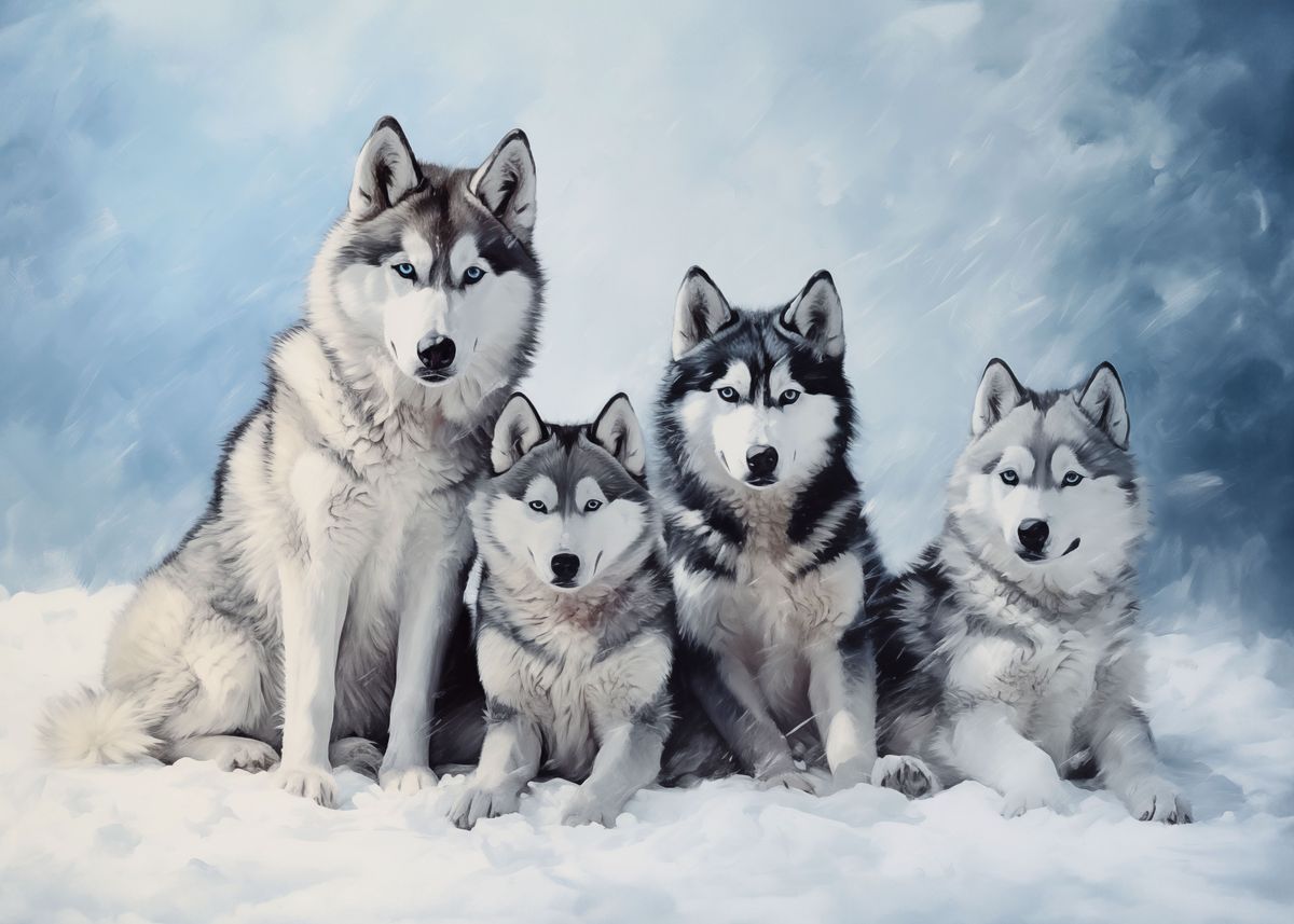 'Siberian Husky pack' Poster, picture, metal print, paint by PetsArt Design | Displate