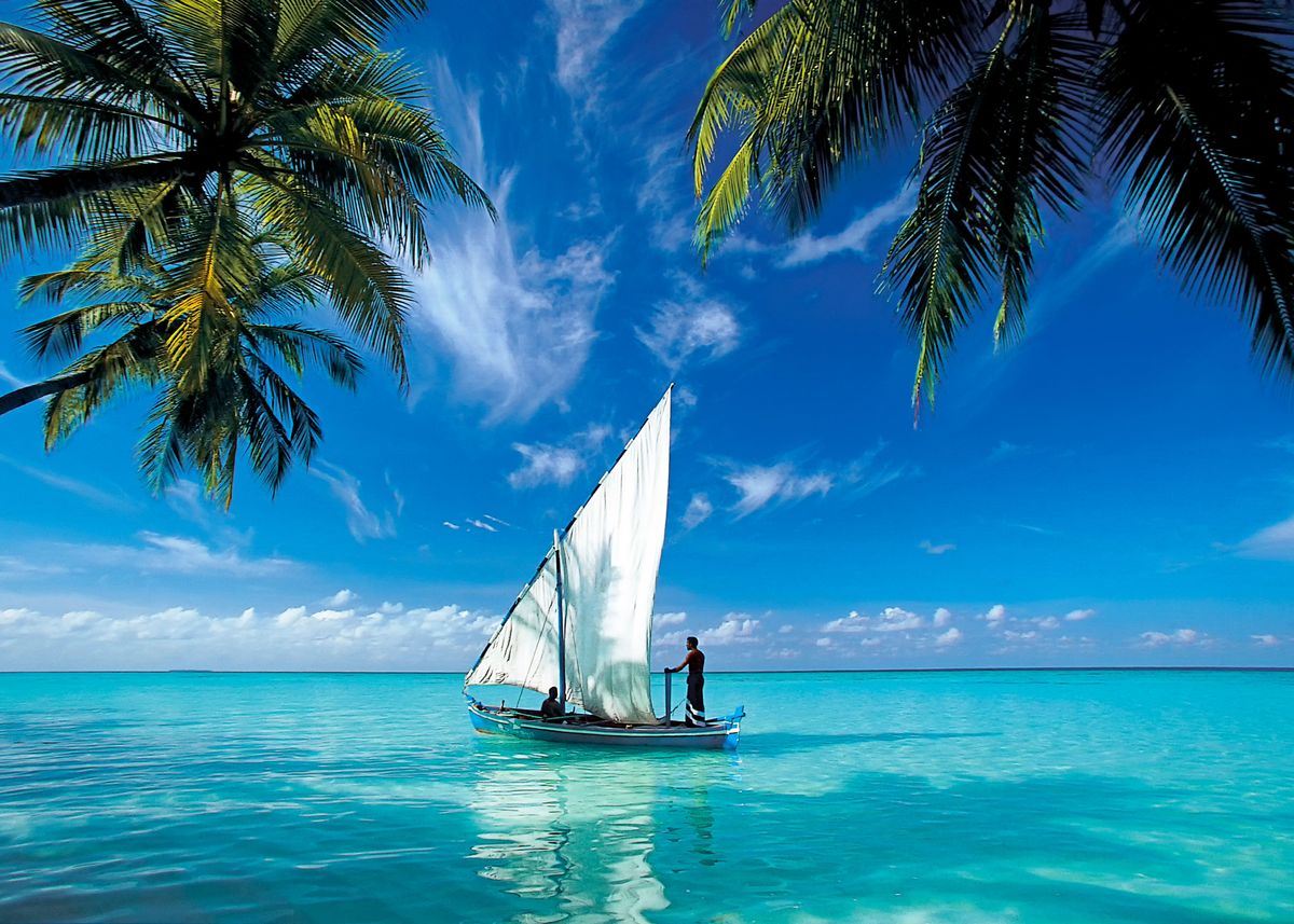 'sailing boat blue lagoon' Poster, picture, metal print, paint by Sakis ...