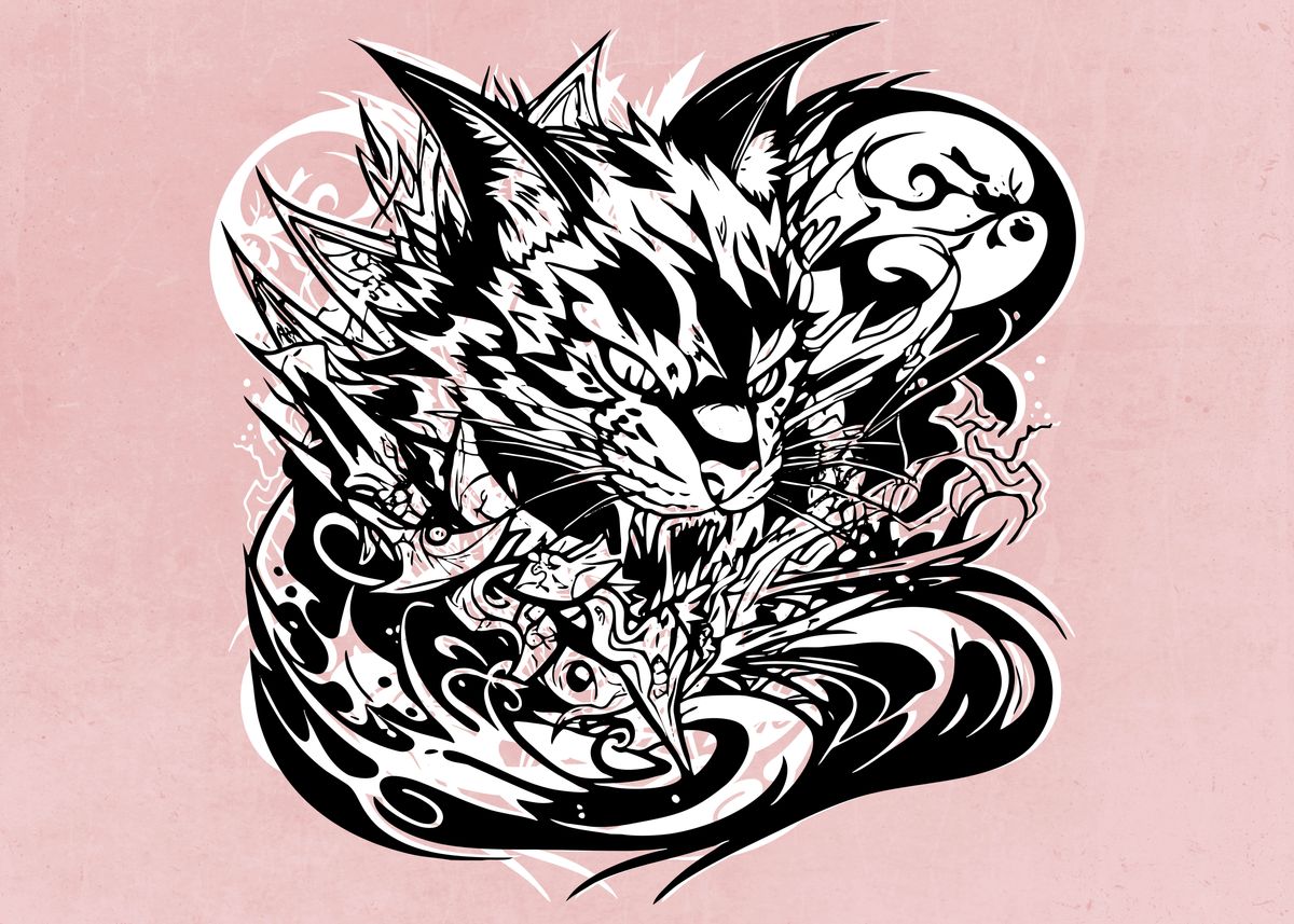 'Abstract Hypercat ' Poster, picture, metal print, paint by One Red Fox ...