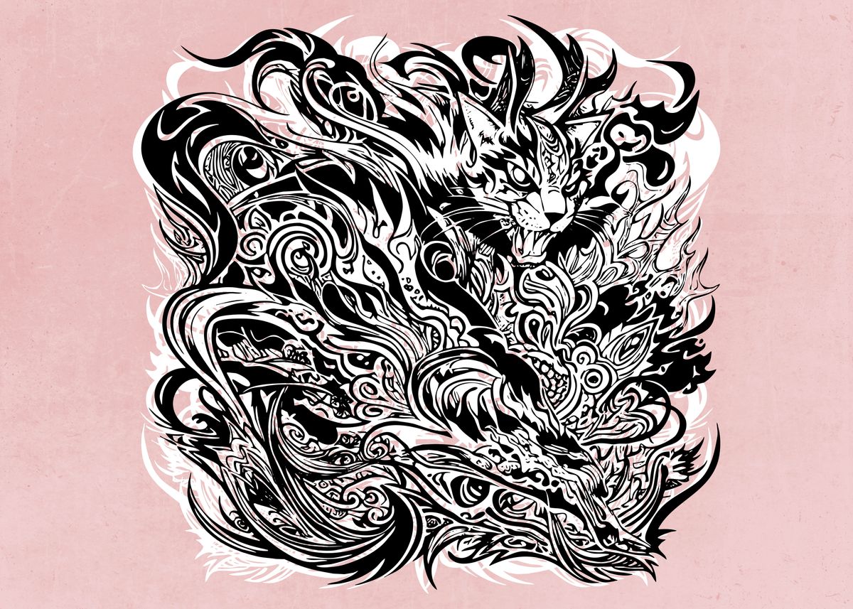 'Abstract Hypercat ' Poster, picture, metal print, paint by One Red Fox ...