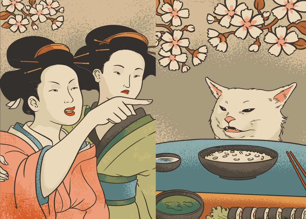 'Woman yelling at Cat' Poster, picture, metal print, paint by One Piece ...