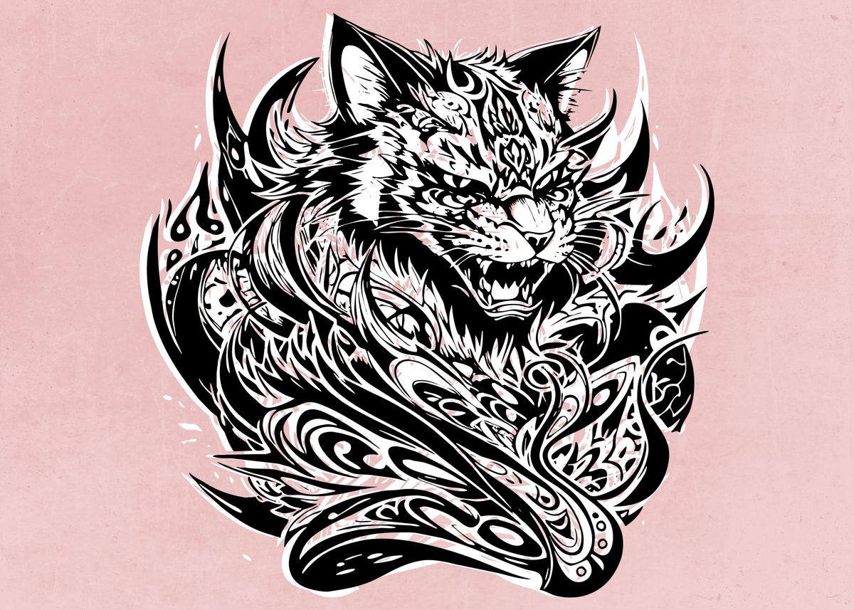 'Abstract Hypercat ' Poster, picture, metal print, paint by One Red Fox ...