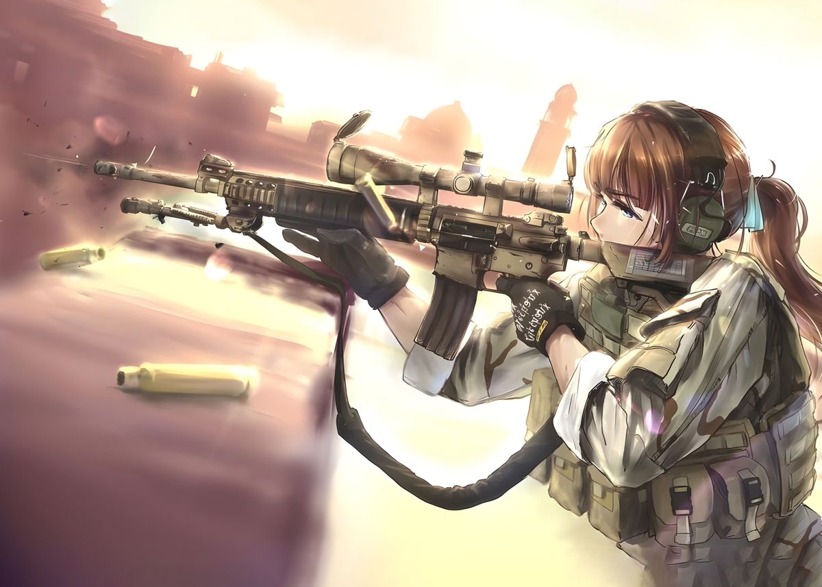 'Anime Girl Weapon Beautifu' Poster, picture, metal print, paint by ...