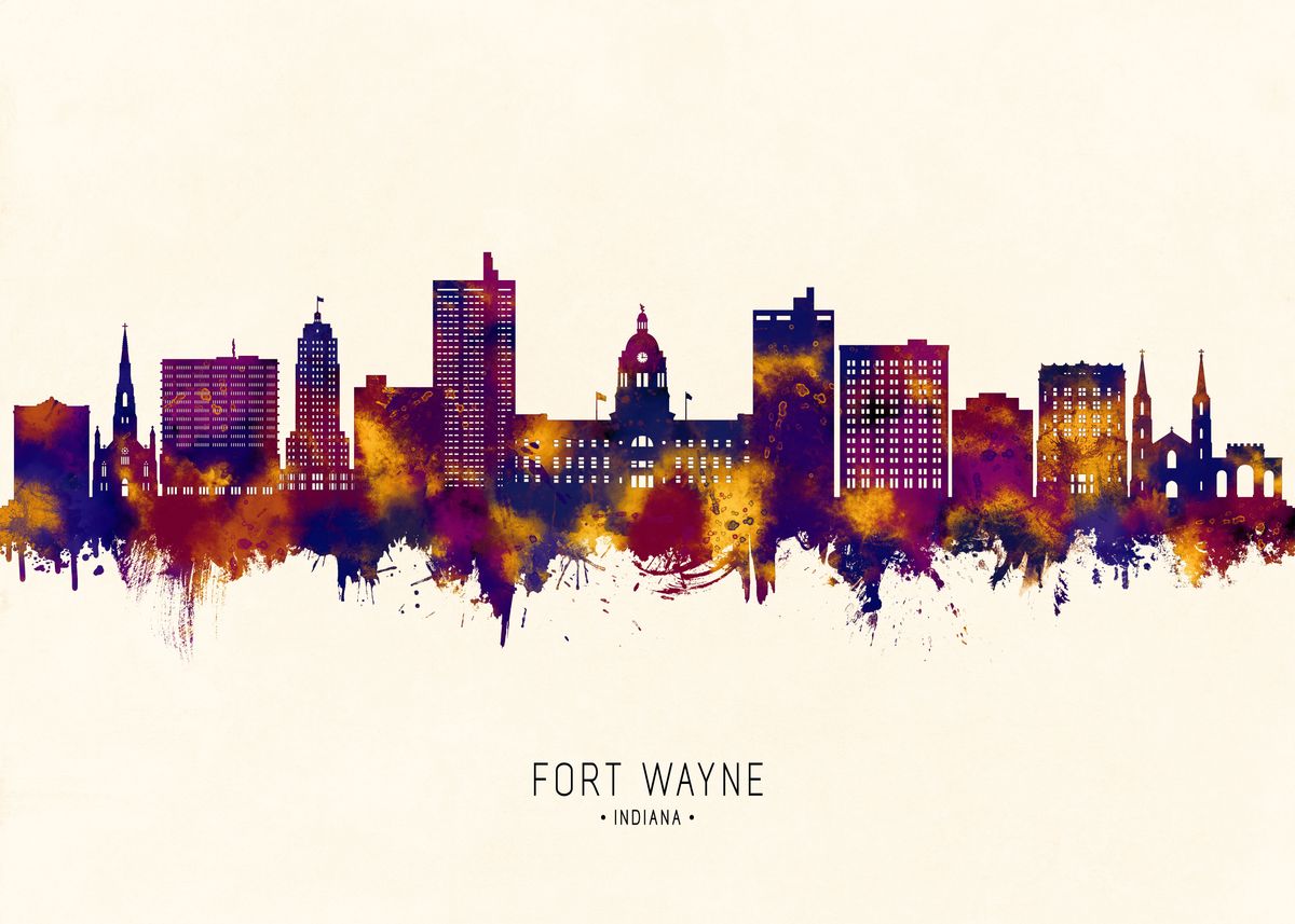 'Fort Wayne Indiana Skyline' Poster, picture, metal print, paint by ...