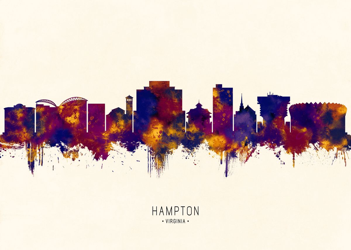 'Hampton Virginia Skyline' Poster, picture, metal print, paint by ...
