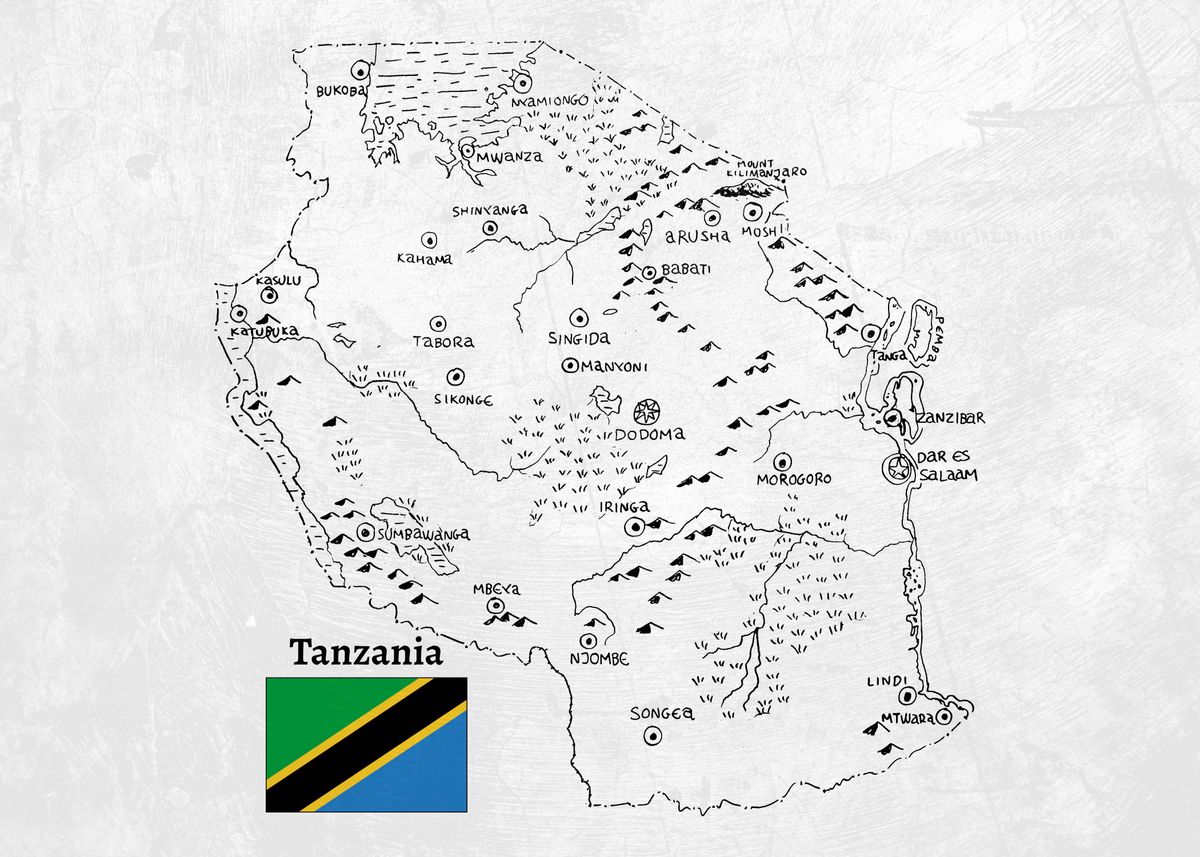 'Handdrawn Tanzania Map' Poster, picture, metal print, paint by Angelos ...
