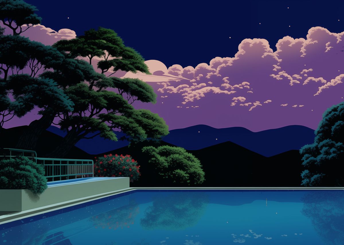 'Pool Trees and Dark Night' Poster, picture, metal print, paint by ...