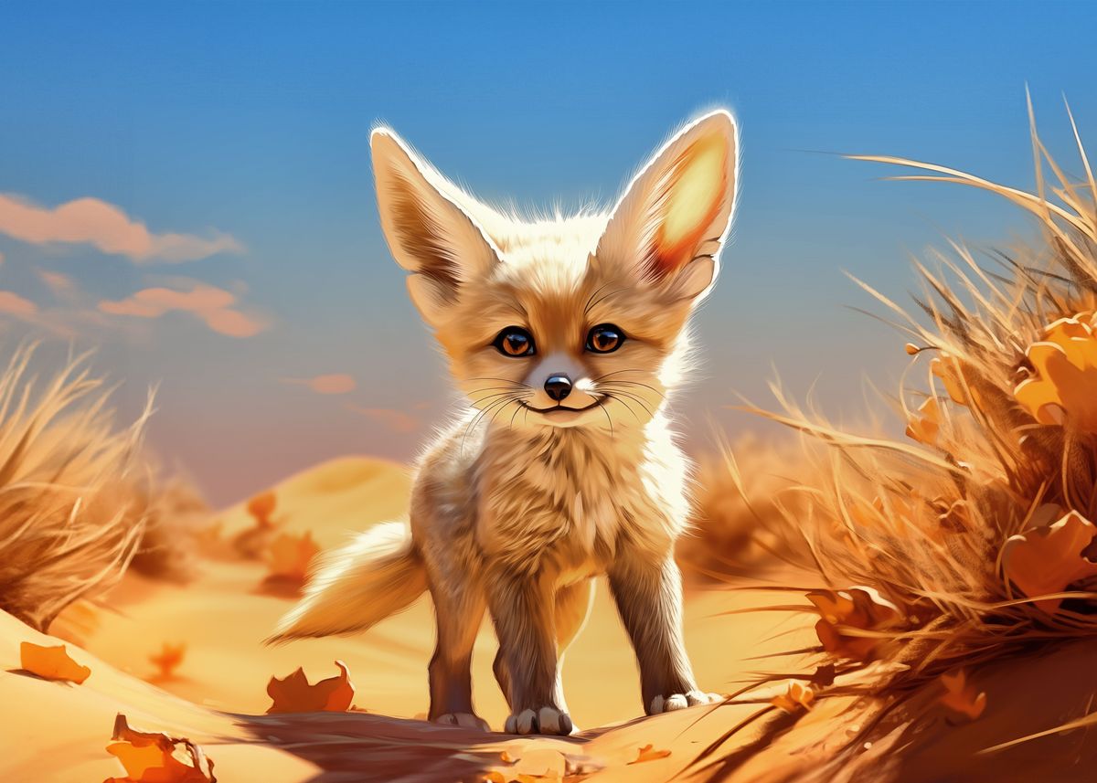 'Cartoon Little Fennec fox' Poster, picture, metal print, paint by ...