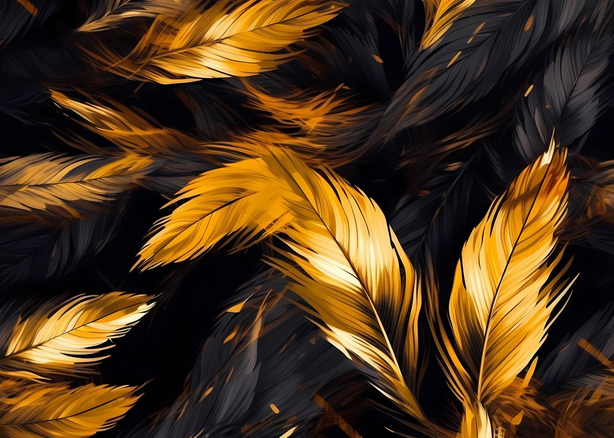 'Gold Feathers ' Poster, picture, metal print, paint by sofian rafyq ...
