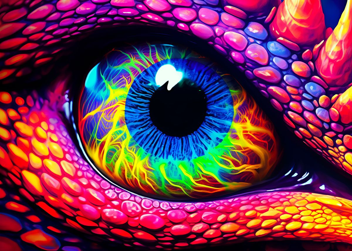 'Rainbow Color Dragon Eye' Poster, picture, metal print, paint by White ...